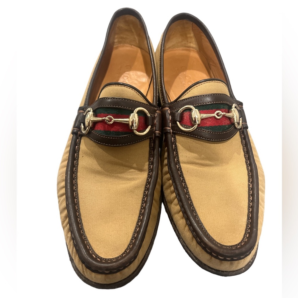 Gucci Horse Bit Fabric With Leather Trim Loafer - Gem
